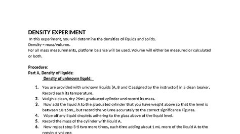 Density Experiment G2 Density Experiment In This Experiment You Will