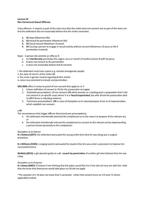 Non Consensual Sexual Offences Lecture Non Consensual Sexual