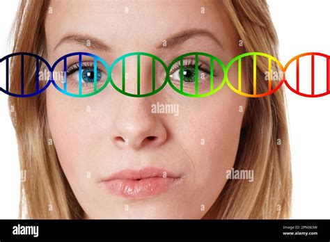Human Genome Editing Concept Close Up Portrait Of A Young Woman With One Blue And One Green Eye