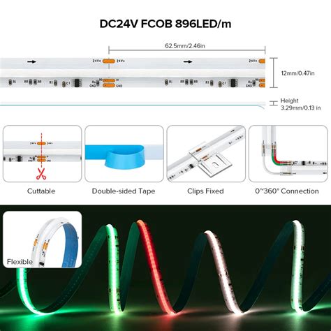 Fcob Spi Rgbw Ic Ws2814 Led Strip Addressable 896 Dream Color 12mm Dc2