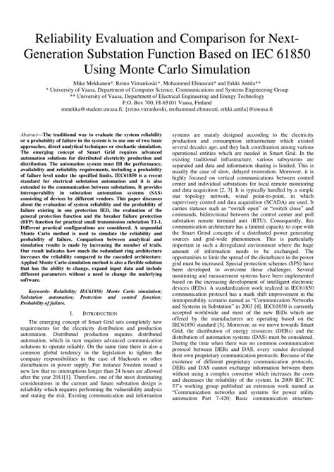 Pdf Reliability Evaluation And Comparison For Next Generation Substation Function Based On Iec