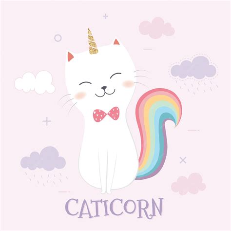 Premium Vector Cute Caticorn And Rainbow On A Pink Sky Background