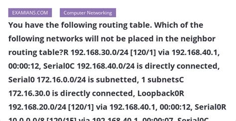 you have the following routing table which of the following networks