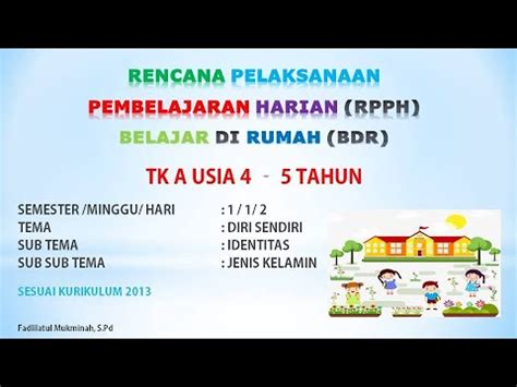 Rpph Diri Sendiri Rpph Tk B Semester Minggu Ke Part Tema Diri Sendiri Belajar Di Rumah