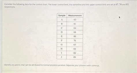 solved consider the following data for the control chart