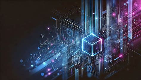 Abstract Futuristic Technology Background With 3d Cube And Neon Highlights Generative Ai Stock