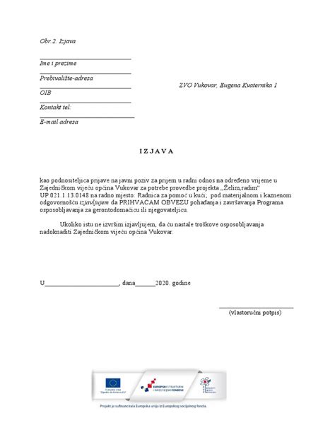 Obrazac 2 Izjava Pdf