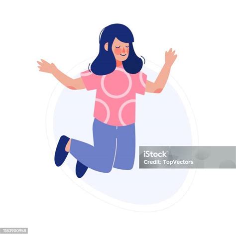 행복한 갈색 머리 소녀 즐겁게 점프 쾌활한 아이 데 재미 벡터 일러스트 갈색 머리에 대한 스톡 벡터 아트 및 기타 이미지