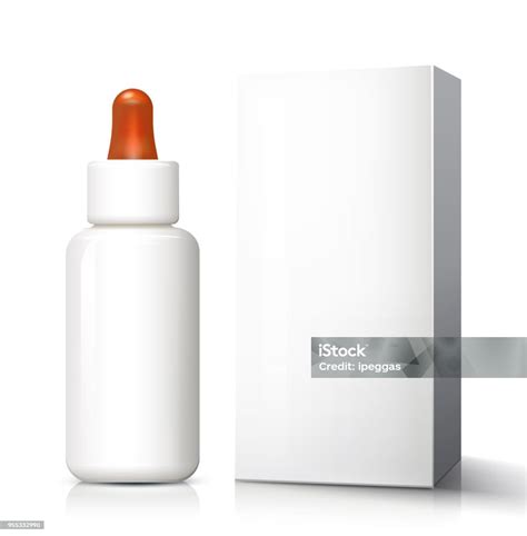 스 포 이트 피펫으로 피 펫 스포이드 흰색 의료 유리 병 안 약 디자인에 대 한 준비 제품 패킹입니다 병에 대한 스톡 벡터 아트