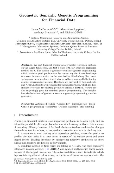 Pdf Geometric Semantic Genetic Programming For Financial Data