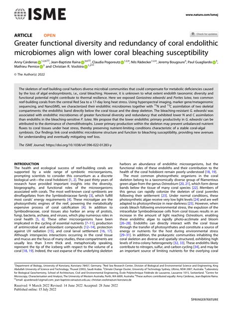 Pdf Greater Functional Diversity And Redundancy Of Coral Endolithic Microbiomes Align With