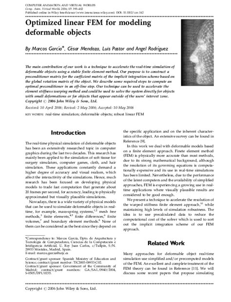 pdf optimized linear fem for modeling deformable objects