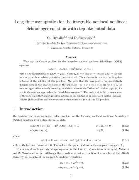 Pdf Long Time Asymptotics For The Integrable Nonlocal Nonlinear Schrodinger Equation With