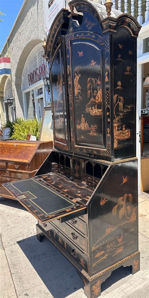 George Ii Style Black And Gold Lacquer Chinoiserie Secretary Desk
