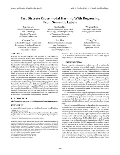 Pdf Fast Discrete Cross Modal Hashing With Regressing From Semantic