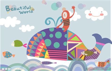 卡通儿童鲸鱼插画设计图 海报设计 广告设计 设计图库 昵图网