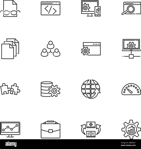 Développement Web Programmation Des Icônes De Contour Ensemble Symbole Noir Sur Fond Blanc
