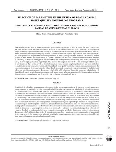 Pdf Selection Of Parameters In The Design Of Beach Coastal Water Quality Monitoring Programs