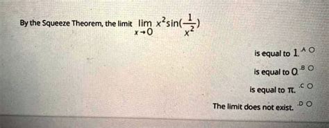 VIDEO solution By the Squeeze Theorem the limit lim xâ sin x x is equal to