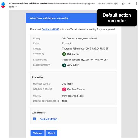 step 5b configure workflow emails action reminders aodocs