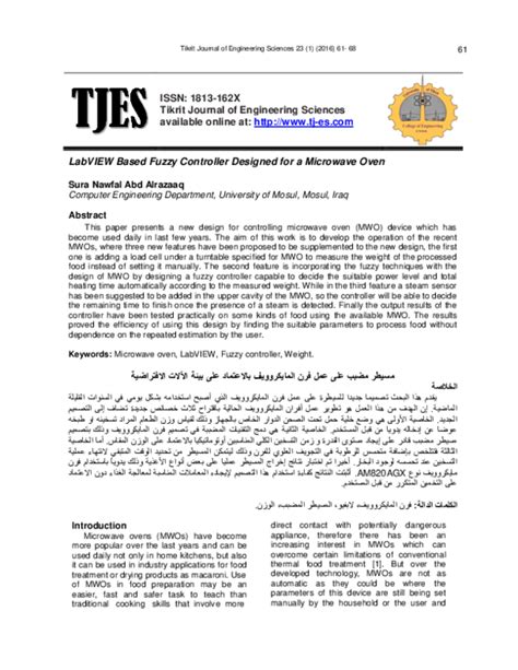 Pdf Labview Based Fuzzy Controller Designed For A Microwave Oven