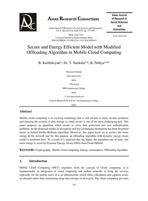 Pdf Secure And Energy Efficient Model With Modified Offloading Algorithm In Mobile Cloud Computing