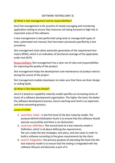 Software Testing Unit 3 Software Testing Unit 3 Q What Is Test