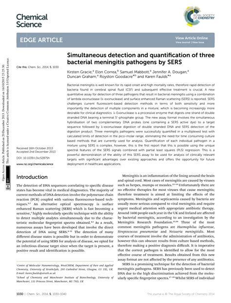 Pdf Simultaneous Detection And Quantification Of Three Bacterial Meningitis Pathogens By Sers