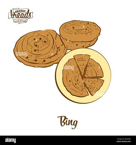 Colored Drawing Of Bing Bread Vector Illustration Of Flatbread Food