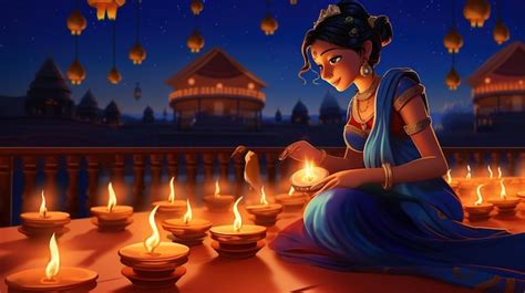 배경으로 빛의 해피 디 왈리 디 왈리 축하 축제에 불타는 Diya의 해피 디 왈리 그림 프리미엄 Ai 생성 이미지