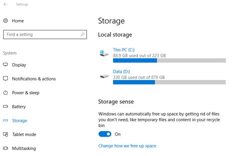 Windows 10 Creators Update Automatically Free Up Disk Space With