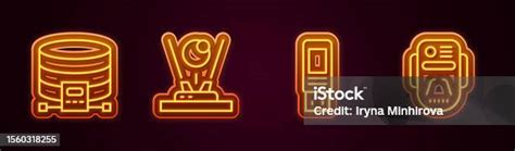 라인 클라우드 데이터베이스 홀로그램 Usb 플래시 드라이브 및 인공 지능 로봇을 설정합니다 빛나는 네온 아이콘입니다 벡터 Usb 케이블에 대한 스톡 벡터 아트 및 기타