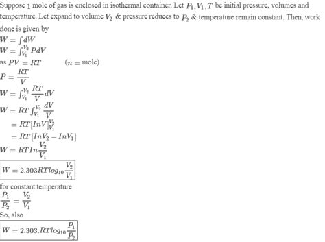 Derive An Expression For Work Done By The Gas In An Isothermal Process