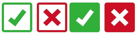 사각형 체크리스트에 녹색 승인 체크 표시 및 적십자 아이콘을 설정하여 격리된 기호 표시 프리미엄 벡터