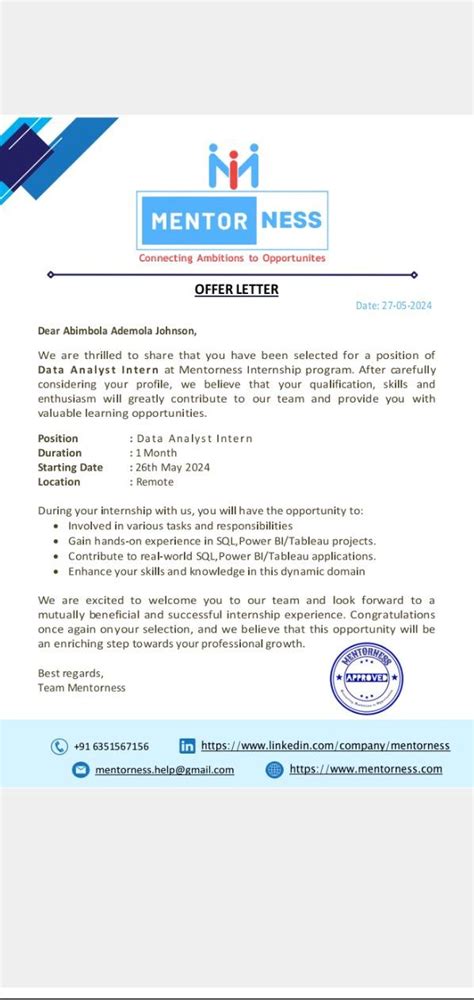 Ademola Abimbola On Linkedin Dataanalyst Internship Mentorness Dreambig Careergrowth