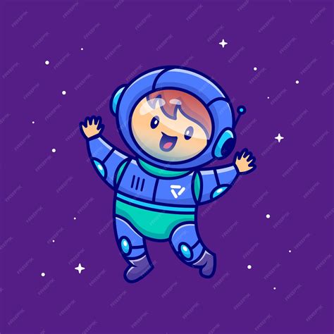 공간에 떠있는 귀여운 소년 우주 비행사 프리미엄 벡터
