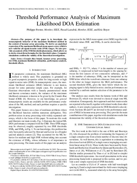 Pdf Threshold Performance Analysis Of Maximum Likelihood Doa Estimation