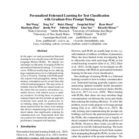 Personalized Federated Learning For Text Classification With Gradient Free Prompt Tuning Acl