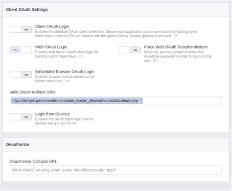 oauth2 services setup project in facebook moodledocs
