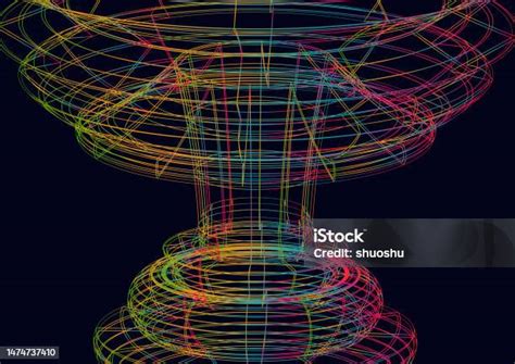 네온 그라데이션 3d 터닝 라인 구조 기술 패턴 배경 3차원 형태에 대한 스톡 벡터 아트 및 기타 이미지 3차원 형태 가상현실 강렬하고 밝은 색상 Istock