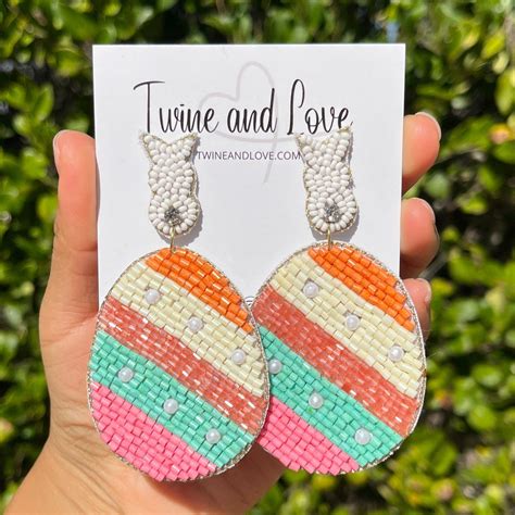 Twine And Love Easter Eggs Beaded Earrings Handcrafted Jewelry Accessories