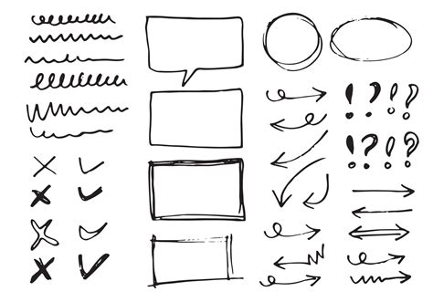 Doodle Vector Lines And Curveshand Drawn Check And Arrows Signs Set