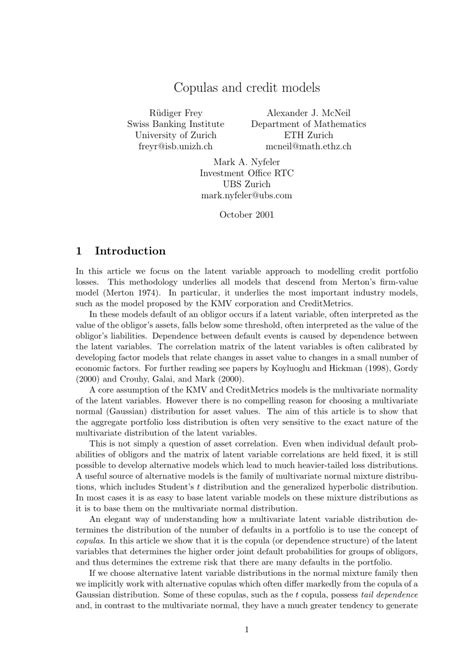 Pdf Copulas And Credit Models Risk Magazine