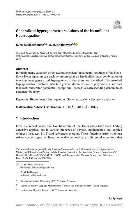 Generalized Hypergeometric Solutions Of The Biconfluent Heun Equation Request Pdf