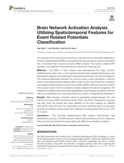 Pdf Brain Network Activation Analysis Utilizing Spatiotemporal Features For Event Related