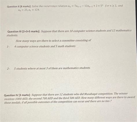 Solved Question Ii 8 Marks Solve The Recurrence Relation