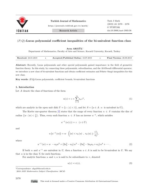 Pdf P Q Lucas Polynomial Coefficient Inequalities Of The Bi Univalent Function Class