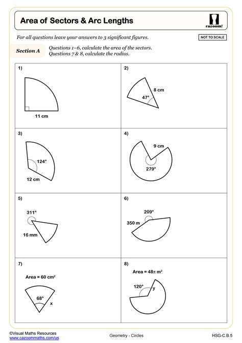 Area Of Arc Lengths Sectors Worksheet Geometry PDF Worksheets Worksheets Library