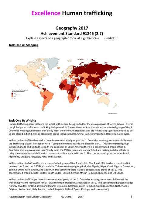 Human Trafficking As91246 Excellence Grade Geography Level 2