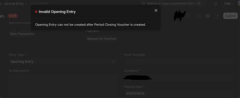 i ve been receiving error invalid opening entry in journal entry